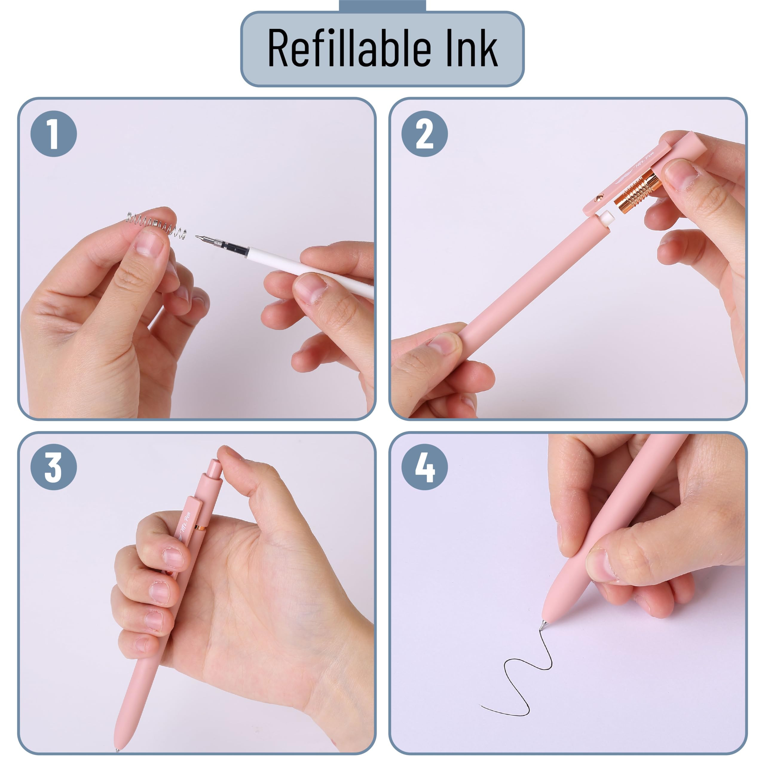 Mr. Pen- Retractable Gel Pens with Rose Gold Ring and Ball, 6 Pack, Morandi Barrels, Japanese Black Gel Pens, Fast Dry, Gel Pens Fine Point 0.5mm, Smooth Writing Aesthetic Pens for Journaling