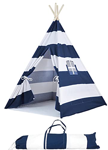 Kingmys Natural Cotton Canvas Teepee Tent for Indoor & Outdoor Use (Blue)