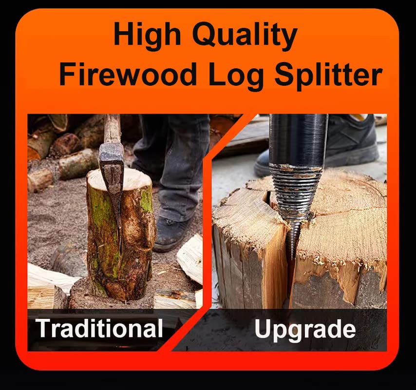 Firewood Log Splitter, 4PCS Wood Log Splitter Firewood Detachable Drill Bit Heavy Duty Electric Drills Screw Cone Driver Hex + Square + Round 32mm/1.26inch