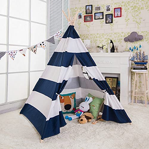 Kingmys Natural Cotton Canvas Teepee Tent for Indoor & Outdoor Use (Blue)