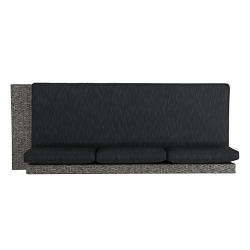 Christopher Knight Home Stuart | Outdoor 3 Seater Wicker Right Sofa, Mixed Black/Dark Grey Cushion