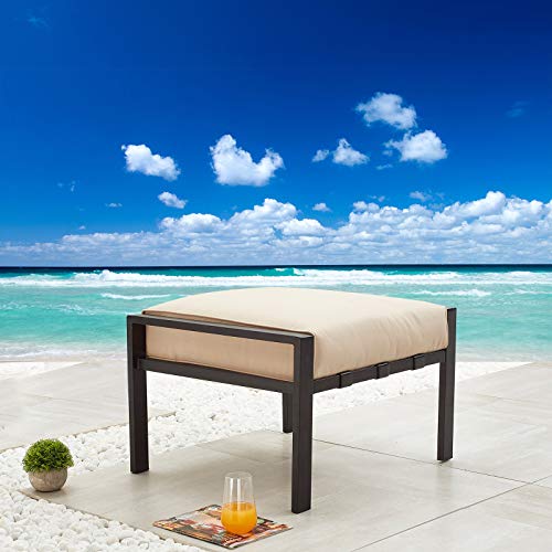 Festival Depot Dining Outdoor Patio Bistro Furniture Ottoman Footstool with Slatted Steel Frame Legs with Embed Premium Fabric Soft & Comfortable 4.3" Cushion Foot Rest for Garden Yard All-Weather
