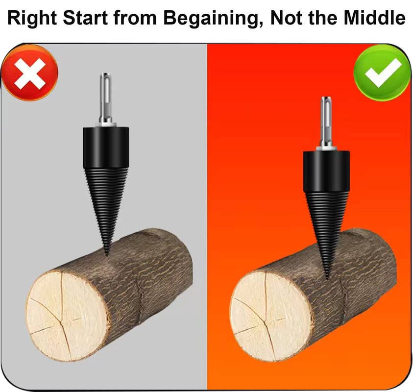 Firewood Log Splitter, 4PCS Wood Log Splitter Firewood Detachable Drill Bit Heavy Duty Electric Drills Screw Cone Driver Hex + Square + Round 32mm/1.26inch