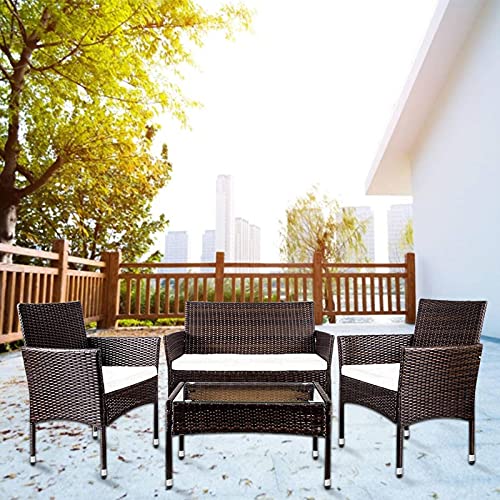 NC 4 PCS Outdoor Garden Rattan Patio Furniture Set Backyard Cushioned Seat Wicker Sofa Kit Brown