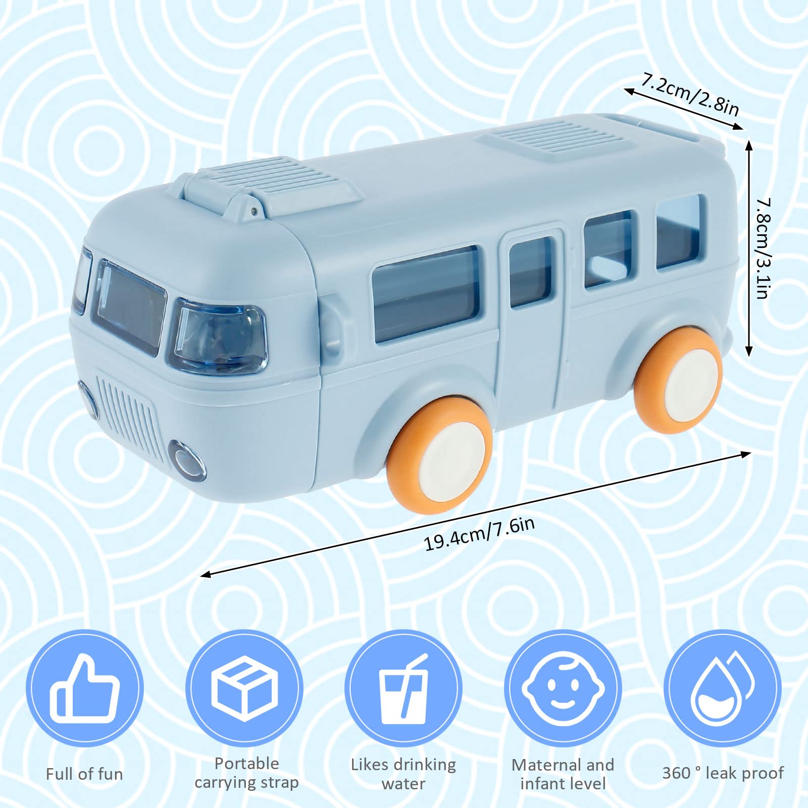 Janoiuc Car Straw Water Cup, 16ozBus Water Bottle With Wheels,Portable Water Cup In Bus Shape with Shoulder Strap, Summer Cute Bus Water Bottle Locking Flip Lid Water Kettle (Blue)