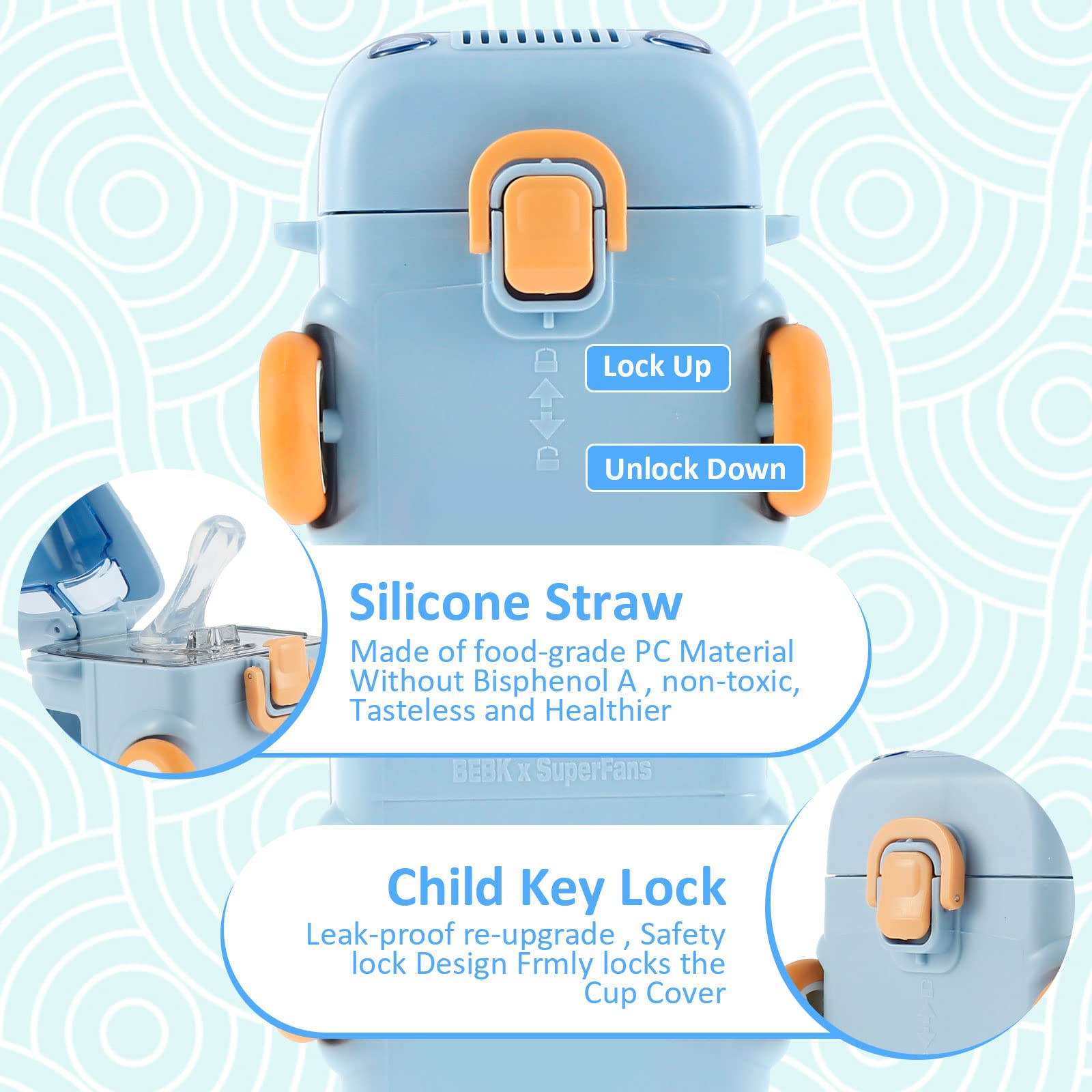 Janoiuc Car Straw Water Cup, 16ozBus Water Bottle With Wheels,Portable Water Cup In Bus Shape with Shoulder Strap, Summer Cute Bus Water Bottle Locking Flip Lid Water Kettle (Blue)