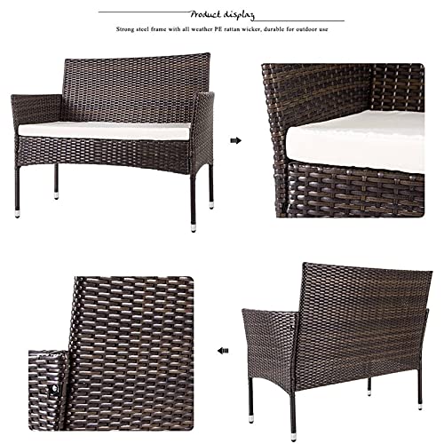 NC 4 PCS Outdoor Garden Rattan Patio Furniture Set Backyard Cushioned Seat Wicker Sofa Kit Brown