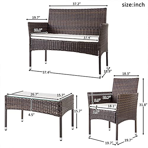 NC 4 PCS Outdoor Garden Rattan Patio Furniture Set Backyard Cushioned Seat Wicker Sofa Kit Brown