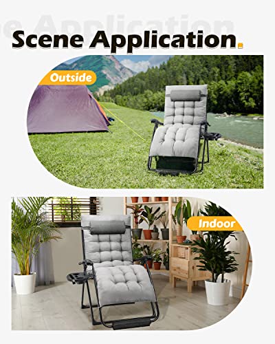 Ezcheer Oversized Zero Gravity Recliner with Cushion, Support 400lbs Outdoor Lawn Patio Lounge Chair, Folding Beach Camping Chair with Cup Holder