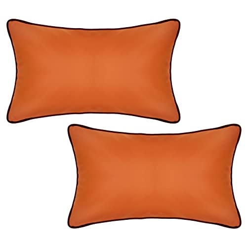 howdy deco 2 Pcs Waterproof Lumbar Pillow Covers 12x20 Inches of Silicone Leather Anti-Fading Rectangle Pillowcases Soft Durable for Outdoor Decoration Garden Terrace Canopy Balcony Sofa, Brown