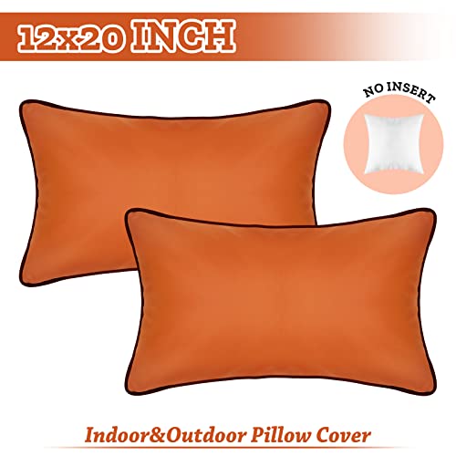 howdy deco 2 Pcs Waterproof Lumbar Pillow Covers 12x20 Inches of Silicone Leather Anti-Fading Rectangle Pillowcases Soft Durable for Outdoor Decoration Garden Terrace Canopy Balcony Sofa, Brown
