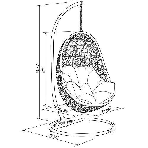 Zuri Furniture Modern Reef Black Basket Swing Chair Teal Cushion with Stand