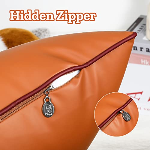 howdy deco 2 Pcs Waterproof Lumbar Pillow Covers 12x20 Inches of Silicone Leather Anti-Fading Rectangle Pillowcases Soft Durable for Outdoor Decoration Garden Terrace Canopy Balcony Sofa, Brown