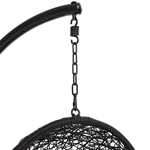 Zuri Furniture Modern Reef Black Basket Swing Chair Teal Cushion with Stand