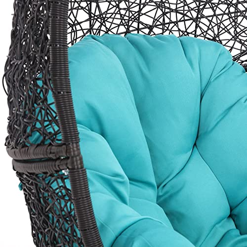 Zuri Furniture Modern Reef Black Basket Swing Chair Teal Cushion with Stand