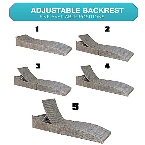 Soleil Jardin Folding Outdoor Adjustable Chaise Lounge Chair with Removable Cushion, Fully Assembled, Patio PE Rattan Reclining Lounger for Pool Beach, Dark Gray