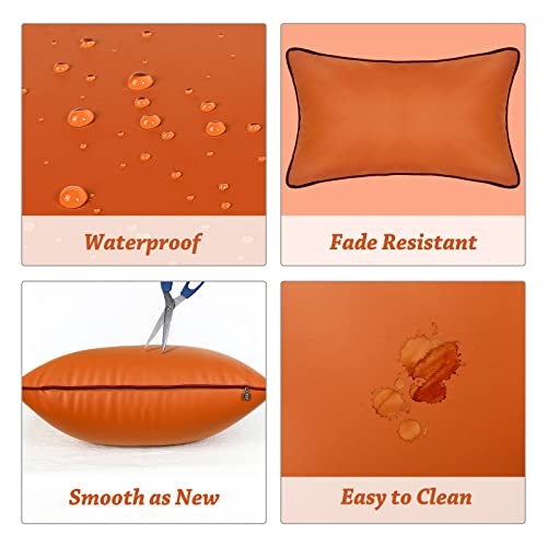 howdy deco 2 Pcs Waterproof Lumbar Pillow Covers 12x20 Inches of Silicone Leather Anti-Fading Rectangle Pillowcases Soft Durable for Outdoor Decoration Garden Terrace Canopy Balcony Sofa, Brown
