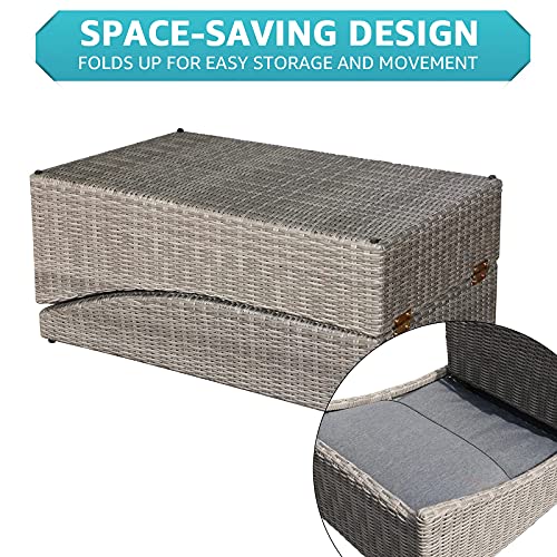 Soleil Jardin Folding Outdoor Adjustable Chaise Lounge Chair with Removable Cushion, Fully Assembled, Patio PE Rattan Reclining Lounger for Pool Beach, Dark Gray