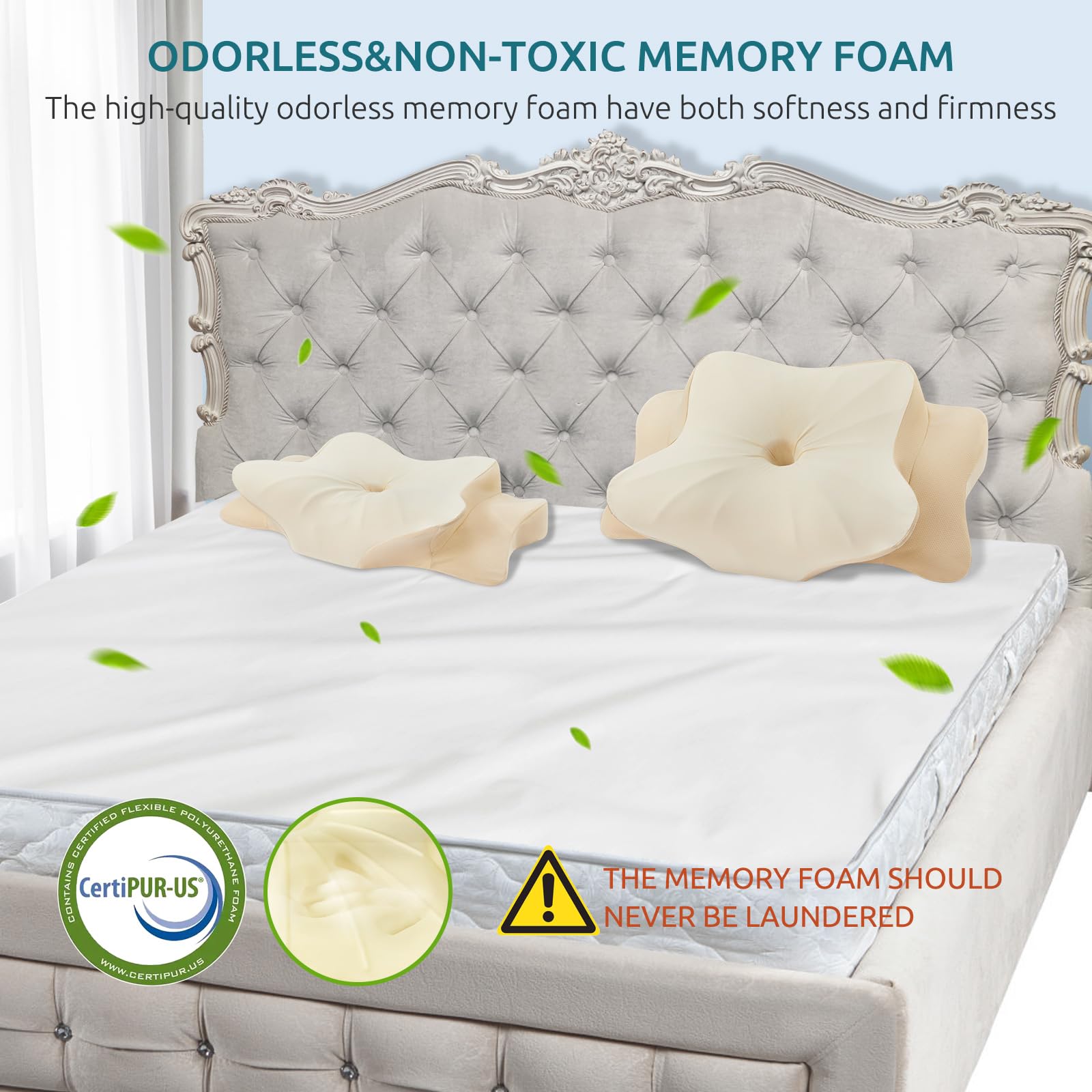 DONAMA Cervical Pillow for Neck and Shoulder,Contour Memory Foam Pillow,Ergonomic Neck Support Pillow for Side Back Stomach Sleepers with Pillowcase
