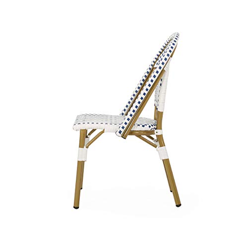 Christopher Knight Home Philomena Outdoor French Bistro Chair (Set of 2), Blue + White + Bamboo Print Finish