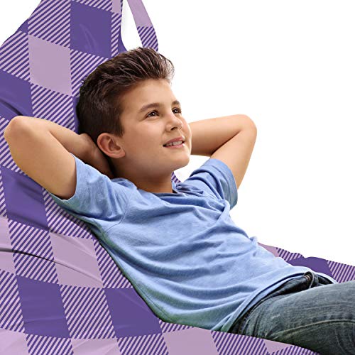 Lunarable Tartan Lounger Chair Bag, Striped Squares Pattern with Checkered Design in Retro Style Celtic Art, High Capacity Storage with Handle Container, Lounger Size, Pale Mauve Blue Violet