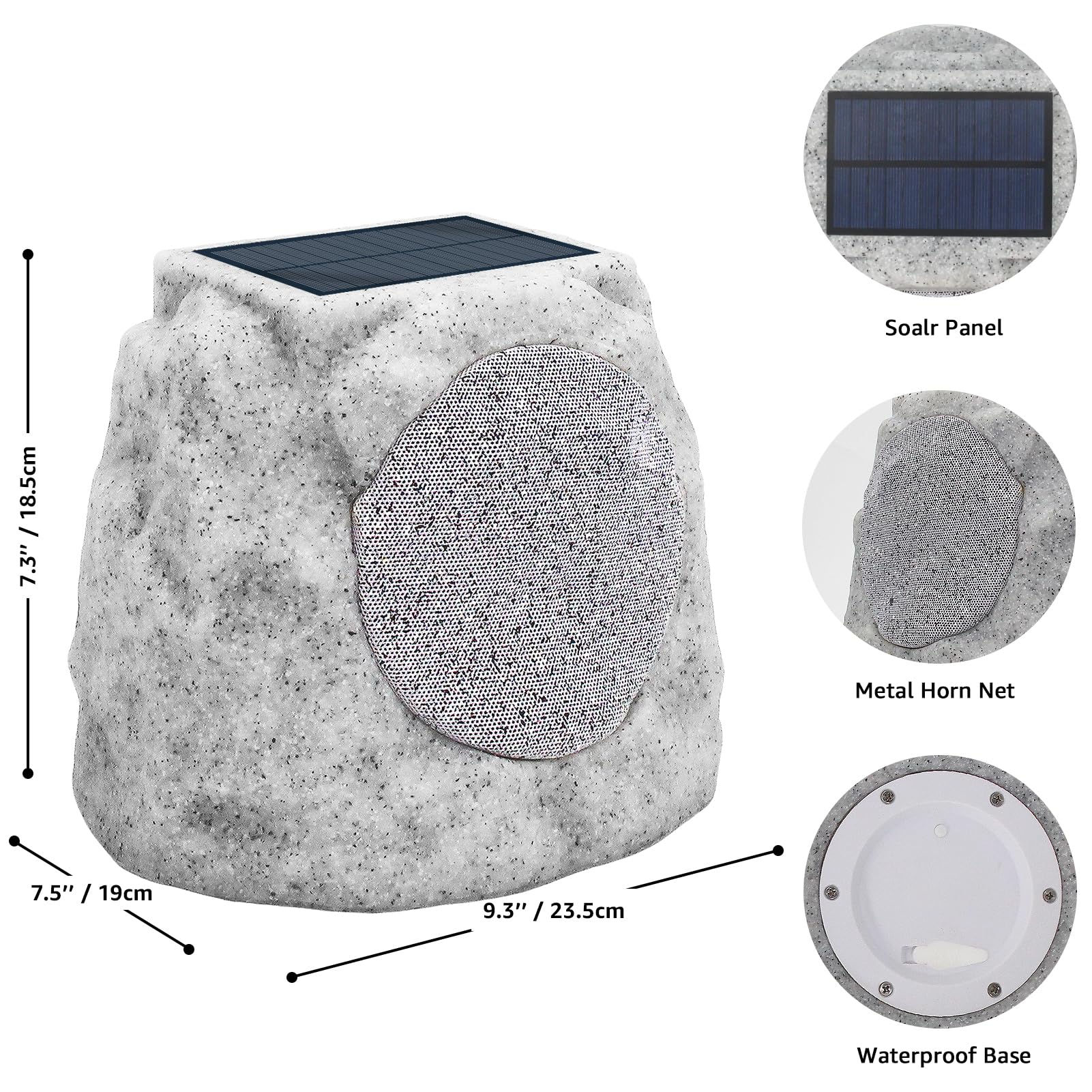 uuffoo Rock Speaker Outdoor Waterproof Solar & USB Charging with RGB Colors Bluetooth 5.0 Solar Bluetooth Speaker Outdoor Rock Speaker for Party Patio Pool Deck Yard Garden and Home (A)