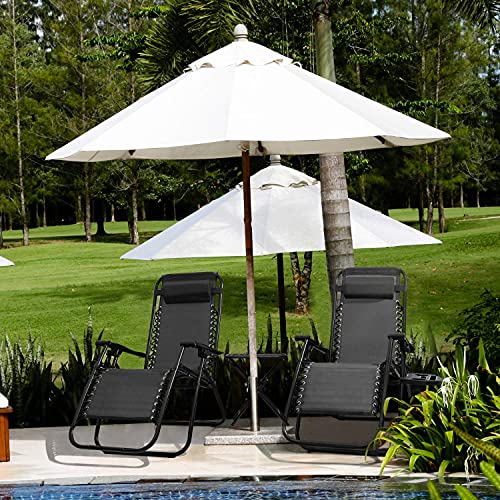 Flamaker Zero Gravity Chairs Outdoor Folding Recliners Adjustable Lawn Patio Lounge Chair with Side Table and Cup Holders for Poolside, Yard and Camping (Black)