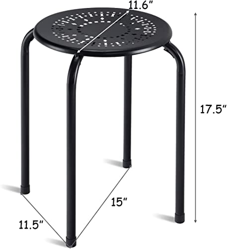 COSTWAY 6-Pack Steel Stack Stools, 17.5-Inch Height Portable Stackable Backless School Stools with Daisy Design, Round Classroom Decoration Stools Set of 6 for Kids Children Students, Black