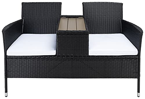 Safavieh Outdoor Collection Viora Wicker Loveseat PAT7710A, Black/White Cushion