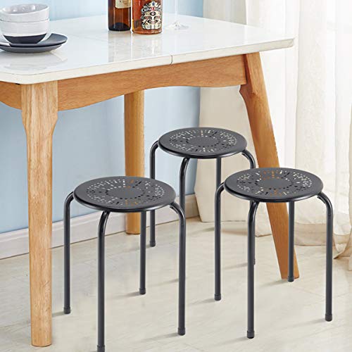 COSTWAY 6-Pack Steel Stack Stools, 17.5-Inch Height Portable Stackable Backless School Stools with Daisy Design, Round Classroom Decoration Stools Set of 6 for Kids Children Students, Black