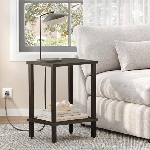 BEEWOOT End Table, Side Table, Nightstand, 2-Tier Storage Shelf, Sofa Table for Small Space, Living Room, Bed Room BETB01BK034