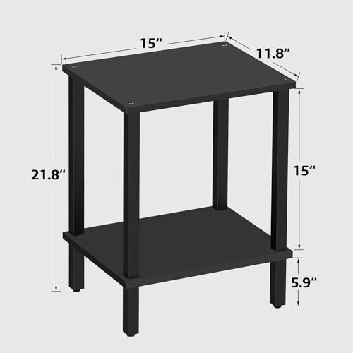 BEEWOOT End Table, Side Table, Nightstand, 2-Tier Storage Shelf, Sofa Table for Small Space, Living Room, Bed Room BETB01BK034