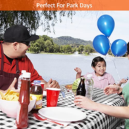 KENOBEE 8ft Picnic Table and Bench Fitted Tablecloth Cover, 96"x30" Flannel Backing Elastic Edge Waterproof Wipeable Plastic Cover Vinyl Tablecloth for Home Goods Indoor Outdoor Patio, Black-White