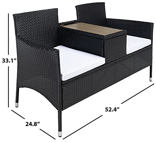 Safavieh Outdoor Collection Viora Wicker Loveseat PAT7710A, Black/White Cushion