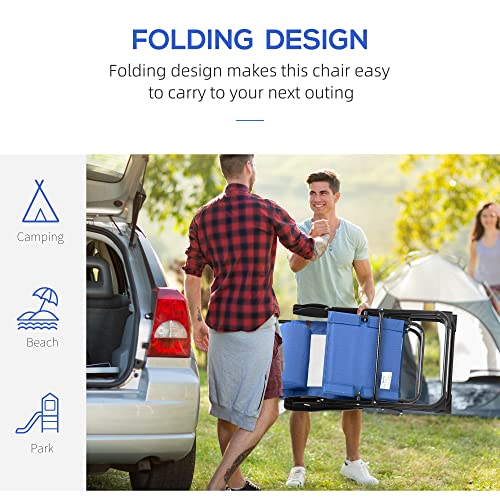 Outsunny Set of 2 Folding Patio Chairs, Camping Chairs with Adjustable Sling Back, Removable Headrest, Armrest for Garden, Backyard, Lawn, Blue