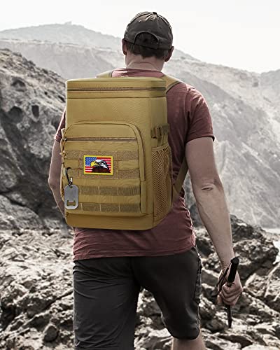 TACTICISM Backpack Cooler 38 Cans Tactical Lunch Backpack for Men Work - Molle Soft Cooler Backpack Insulated Waterproof Leak Proof - Camping Beach Kayaking Hiking Fishing Accessories - Brown