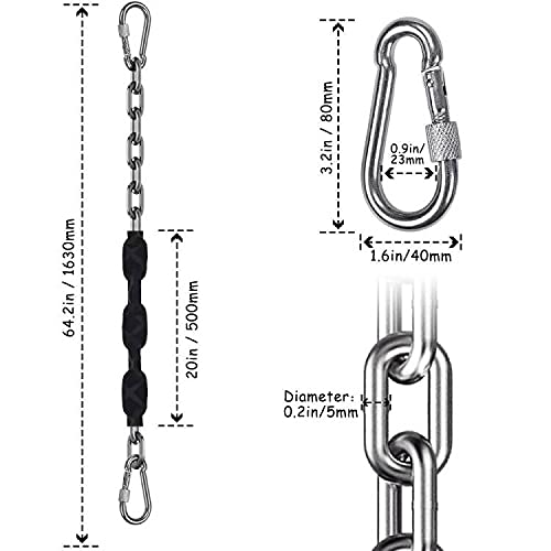 Dakzhou 2 Stainless Steel Chains (64 "), 4 Quick Connection Buckles, Never Rust Swing Hardware for Hammock Chairs, Swings, sandbags, up to 1000LB