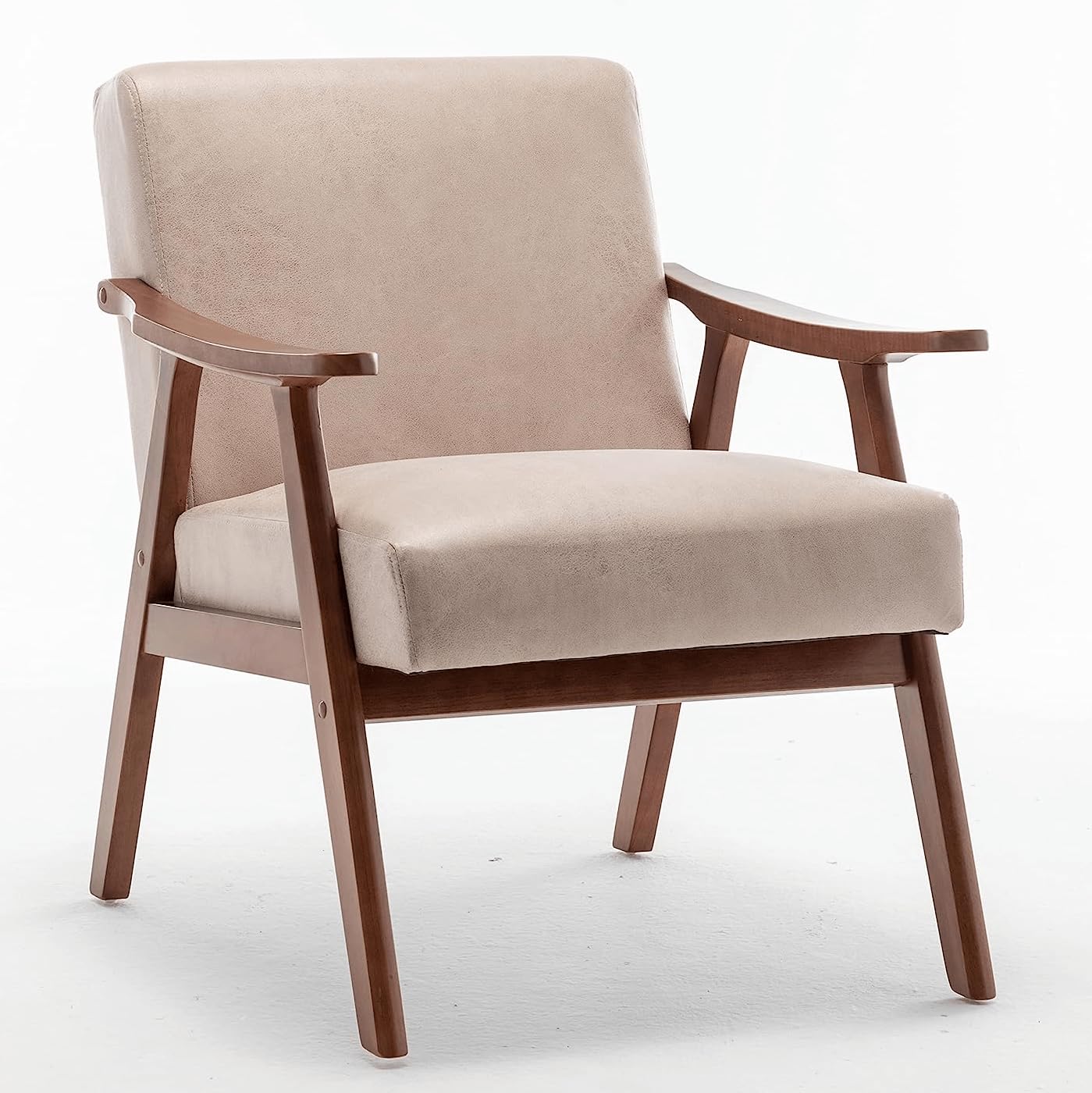DKS Accent Chair, Mid-Century Modern Chair with Pillow, Living Room Chair with Solid Wood Frame, Extra-Thick Backrest, Wingback Chair for Bedroom, Reading Room, Living Room, Lounge Chair Indoor