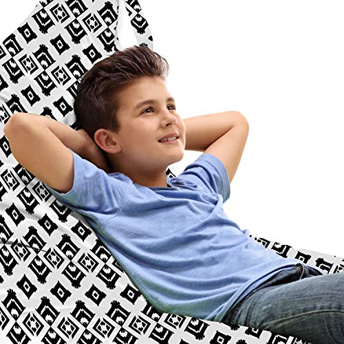 Lunarable Tribal Lounger Chair Bag, Monochrome Style Pattern of Geometric and Streaks Ornate and Ethnic, High Capacity Storage with Handle Container, Lounger Size, Charcoal Grey White