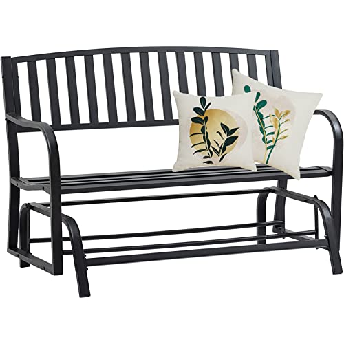 2-Person Outdoor Patio Glider Bench for Outside, Benches Swing Rocking Metal Loveseat Coated Steel Frame Porch Furniture Weatherproof Garden Backyard,Black, 2ZWQ03