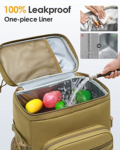 TACTICISM Backpack Cooler 38 Cans Tactical Lunch Backpack for Men Work - Molle Soft Cooler Backpack Insulated Waterproof Leak Proof - Camping Beach Kayaking Hiking Fishing Accessories - Brown