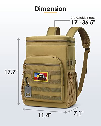 TACTICISM Backpack Cooler 38 Cans Tactical Lunch Backpack for Men Work - Molle Soft Cooler Backpack Insulated Waterproof Leak Proof - Camping Beach Kayaking Hiking Fishing Accessories - Brown