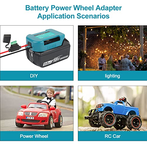 ZLWAWAOL 2 Pack Power Wheel Adapter with Fuse & Switch, Battery Adapter for Makita 18V Lithium Battery, with 16 Gauge Wire,Power Convertor for DIY Ride On Truck,RC Toys,Robotics and Work Lights