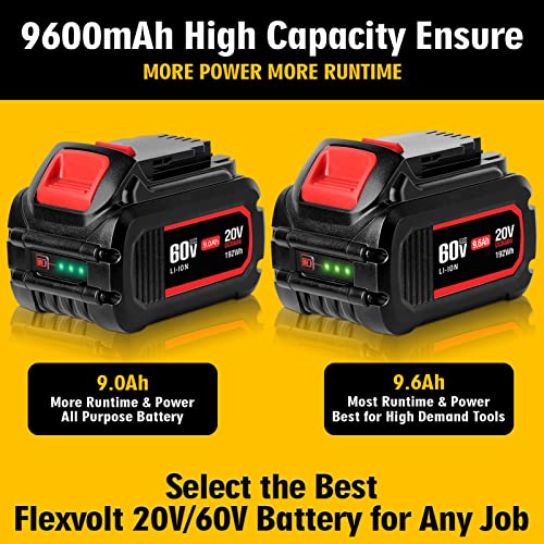 Jialitt DCB606 DCB609 9.6Ah Replacement for Dewalt 20V/60V MAX Battery, Compatible with DewaIt 120V DCB606-2 DCB609 DCB612 DCB205 DCB200 Cordless Power Tools Lithium-Ion Batteries and Chargers