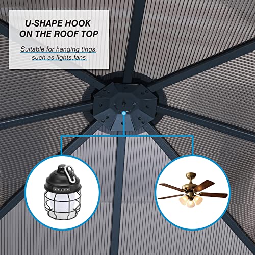 COOSHADE 10×10 Hardtop Patio Gazebos Waterproof Outdoor Gazebo with Curtains and Mosquito Netting (Dark Grey)