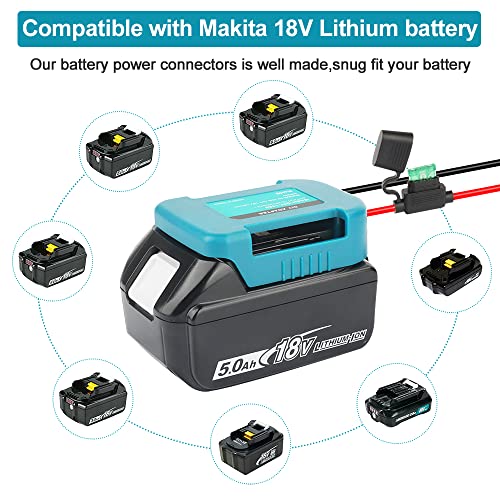 ZLWAWAOL 2 Pack Power Wheel Adapter with Fuse & Switch, Battery Adapter for Makita 18V Lithium Battery, with 16 Gauge Wire,Power Convertor for DIY Ride On Truck,RC Toys,Robotics and Work Lights