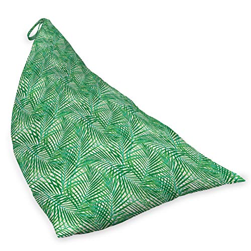 Lunarable Fern Pattern Lounger Chair Bag, Background Illustration Covered with Palm Tree Leaves Art Print, High Capacity Storage with Handle Container, Lounger Size, White and Fern Green