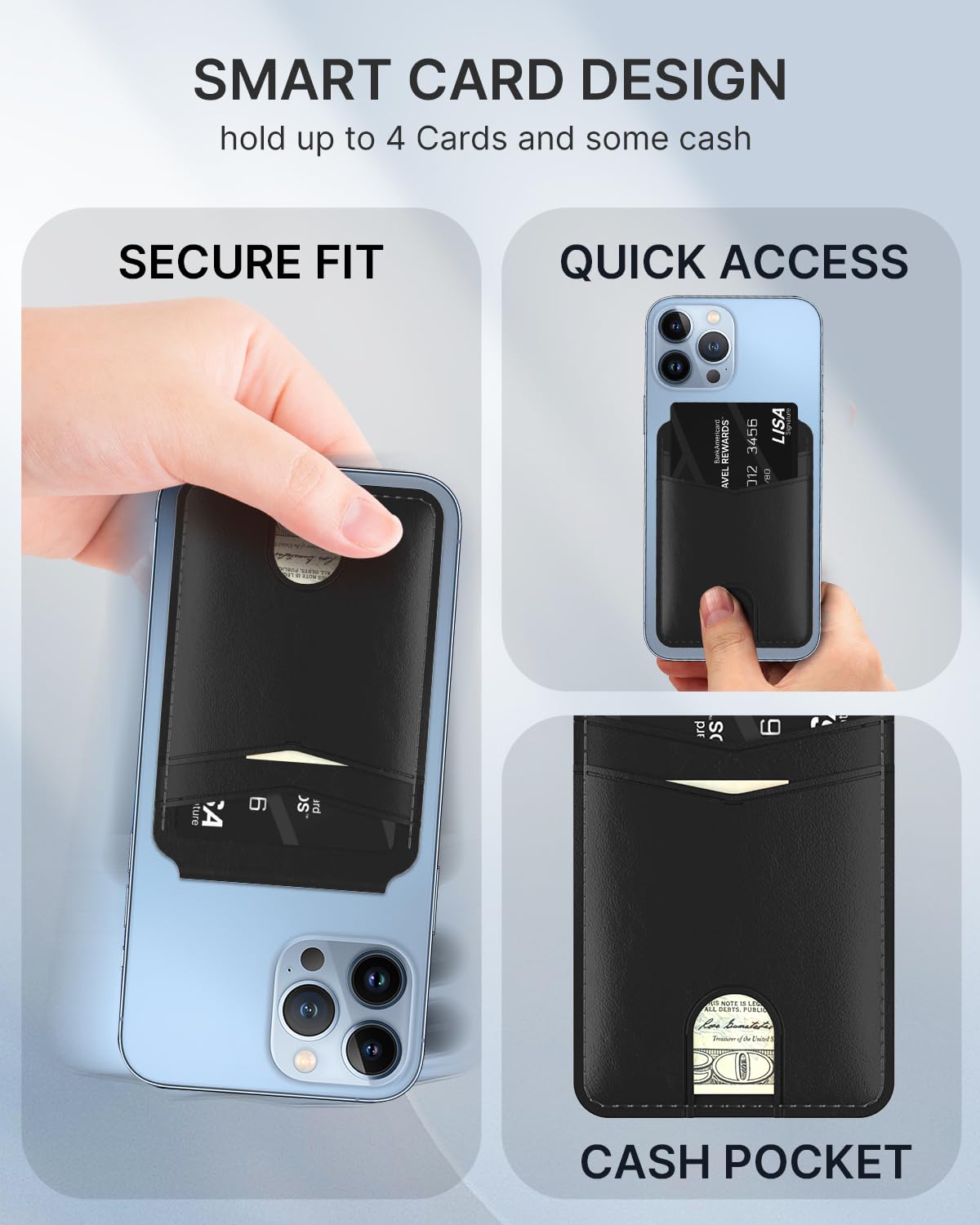 typecase Magnetic Wallet Compatible with Magsafe: Magnetic Phone Wallet & Card Holder for Apple iPhone 16 15 14 13 12 Pro Max - Adjustable Mag Safe Wallet Stand with 4 Card Slots - Black