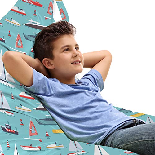 Lunarable Marine Lounger Chair Bag, Cartoon Design Colorful Sea Themed Pattern with Sailboats and Floats, High Capacity Storage with Handle Container, Lounger Size, Pale Teal and Multicolor