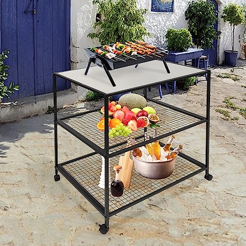 YETINGSHOP Three-Shelf Movable Food Prep and Work Cart Table Stainless Steel Grill Cart Cart Modular Table Suitable for Camping, Indoor and Outdoor, Dining Tables (Without a Handle)